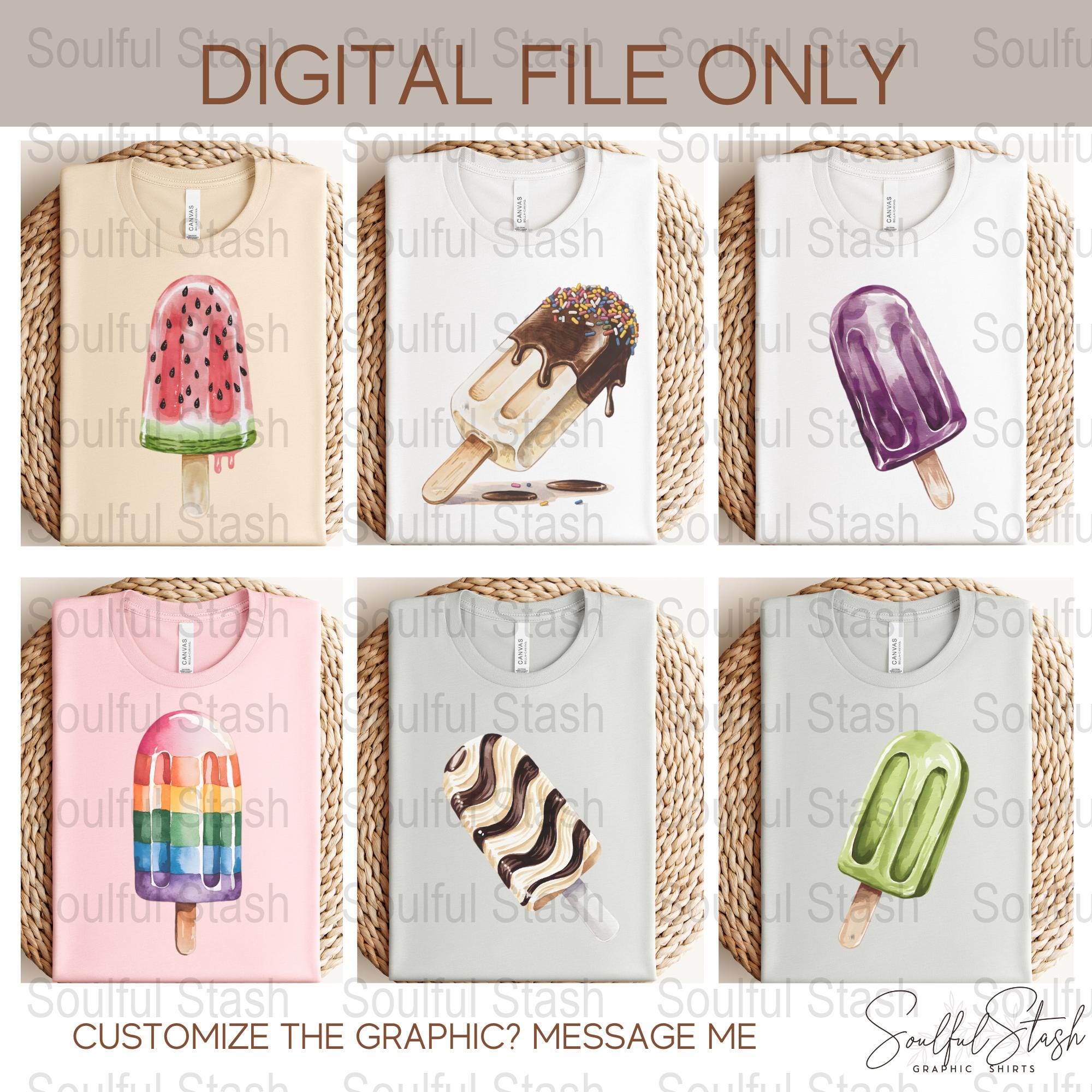 PNG Watercolor Popsicle Clipart Bundle Set, Summer Treats, Ice Cream ...