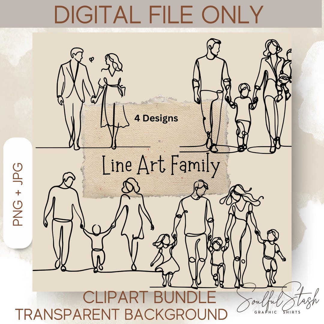 Family Holding Hands Line Art, Minimalist Family Outline, One Line ...