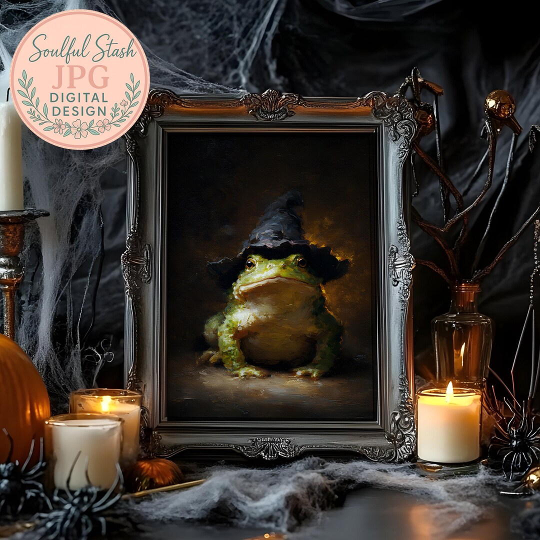 Witchy Frog Oil Painting PNG, Commercial Use, Wall Art, Dark Academia ...