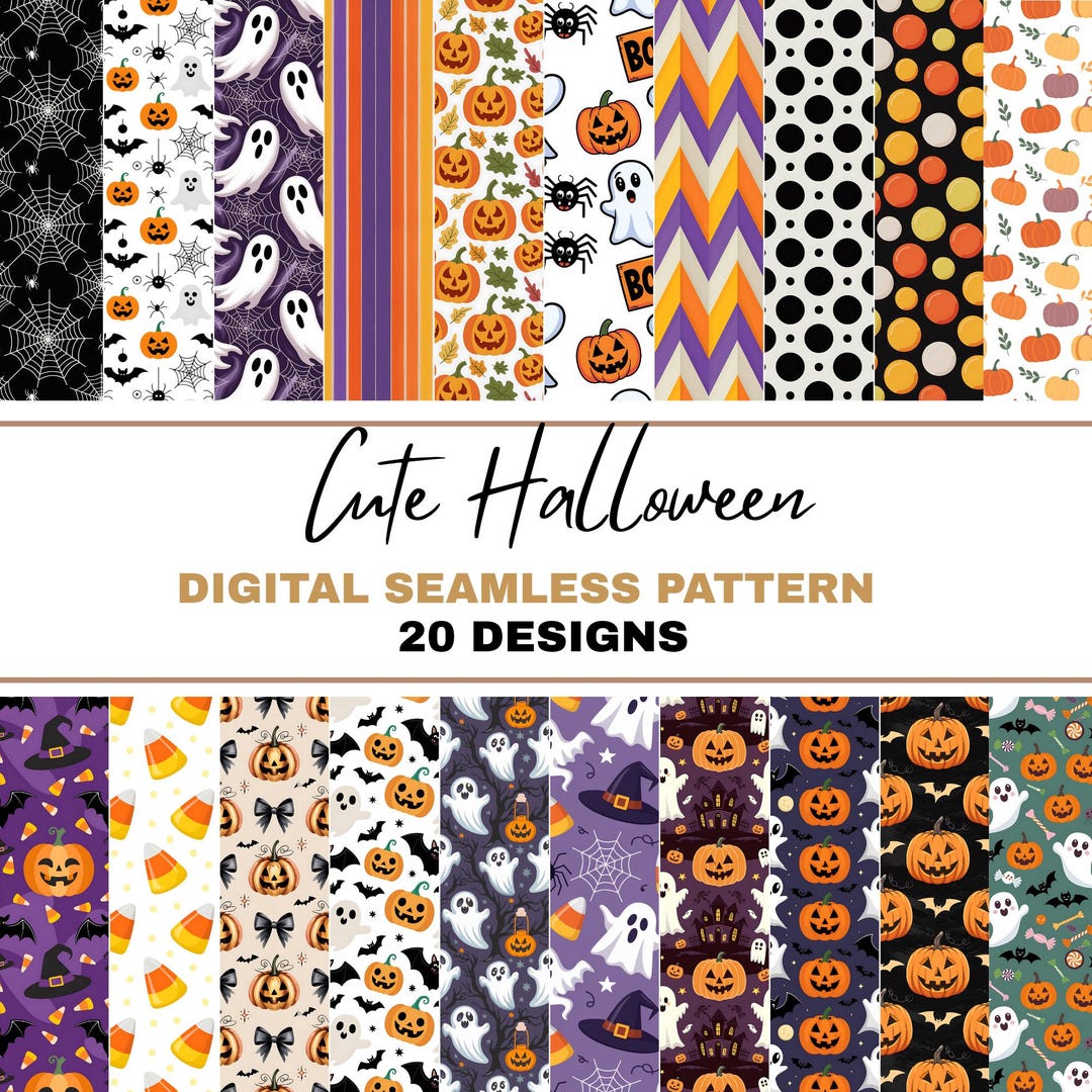 Cute Halloween PNG Seamless Bundle , Pattern Print, Spooky Ghost ...