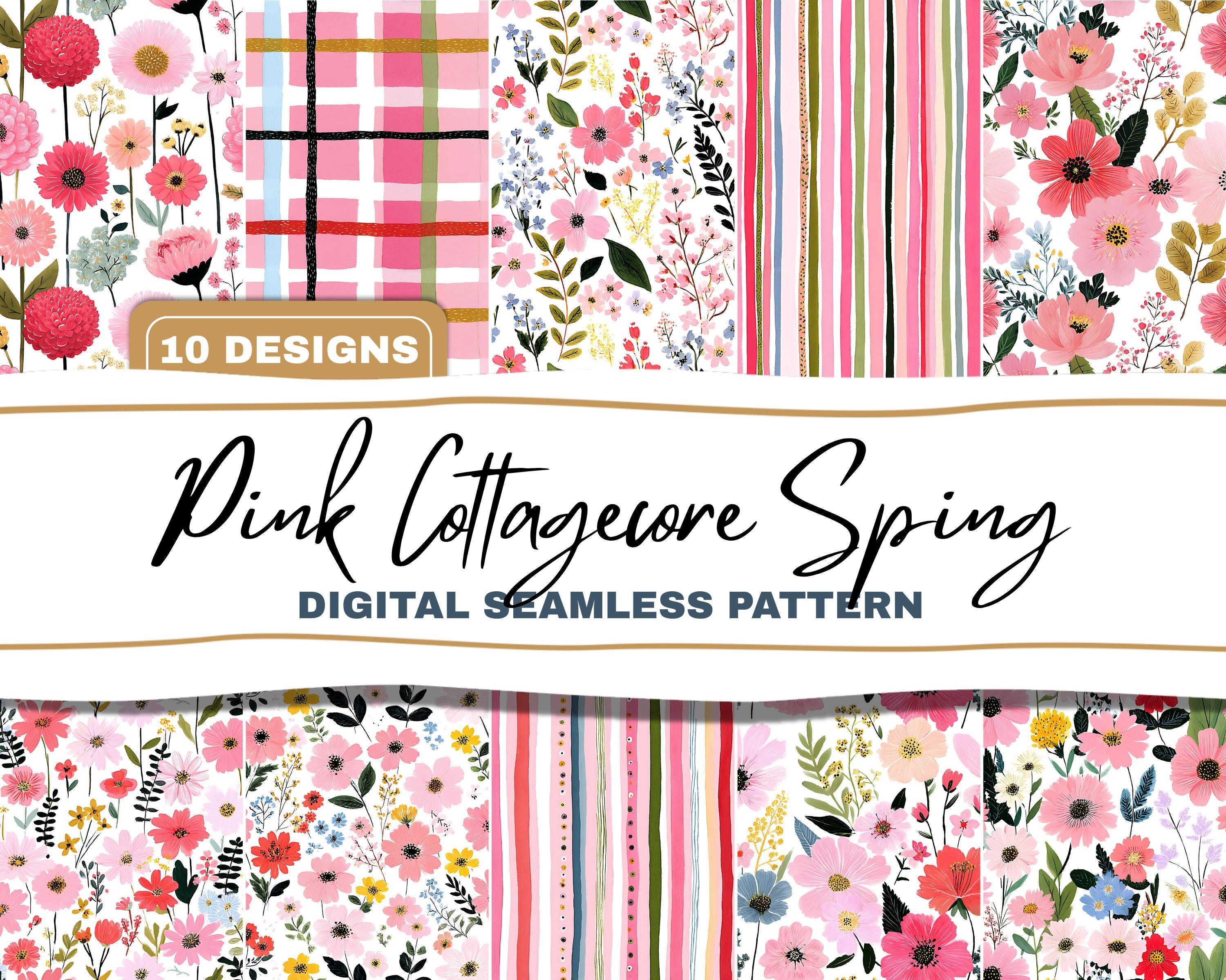 Pink Cottagecore Spring Seamless Floral Pattern Bundle Shabby Chic ...