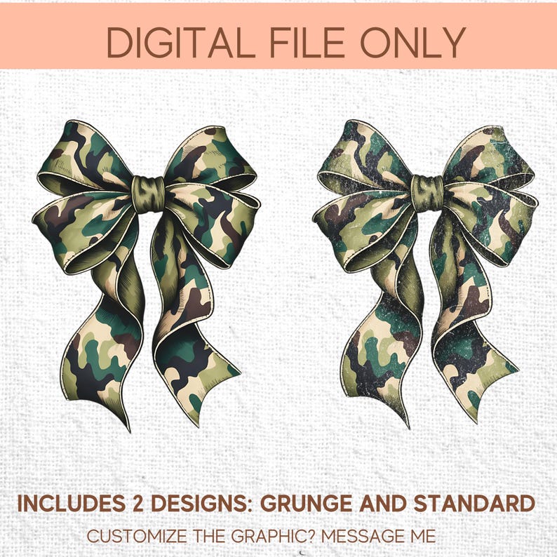 Camouflage Bow Digital Download PNG, Printable Camo Coquette Bow PNG ...