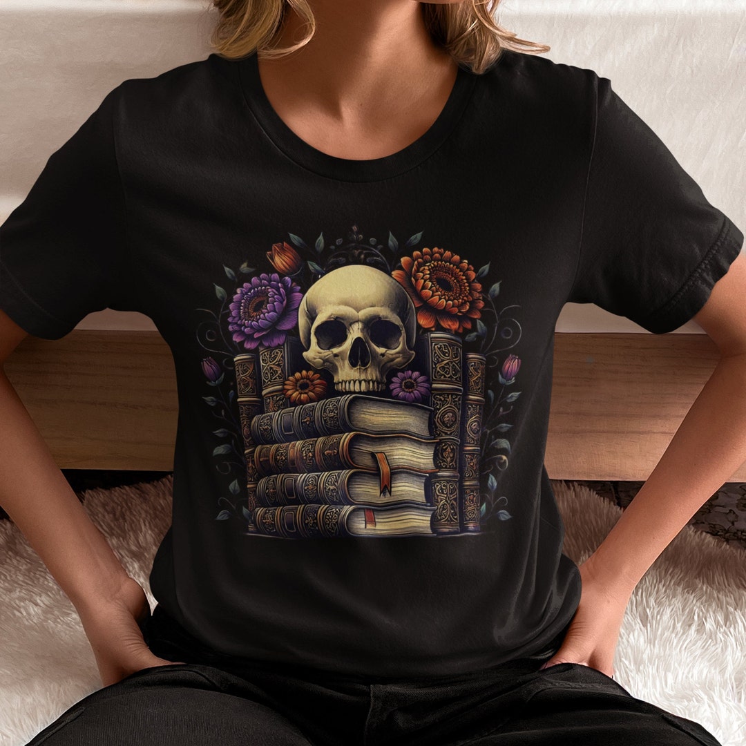 Vintage Skull and Books T-shirt, Unique Teacher Gift, School Librarian ...