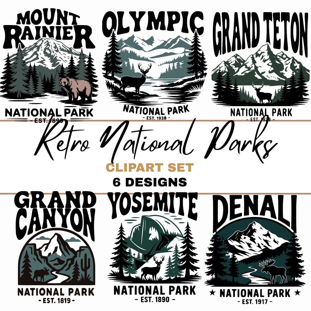 Retro National Park Bundle, Vintage Outdoor PNG, Hiking Digital ...