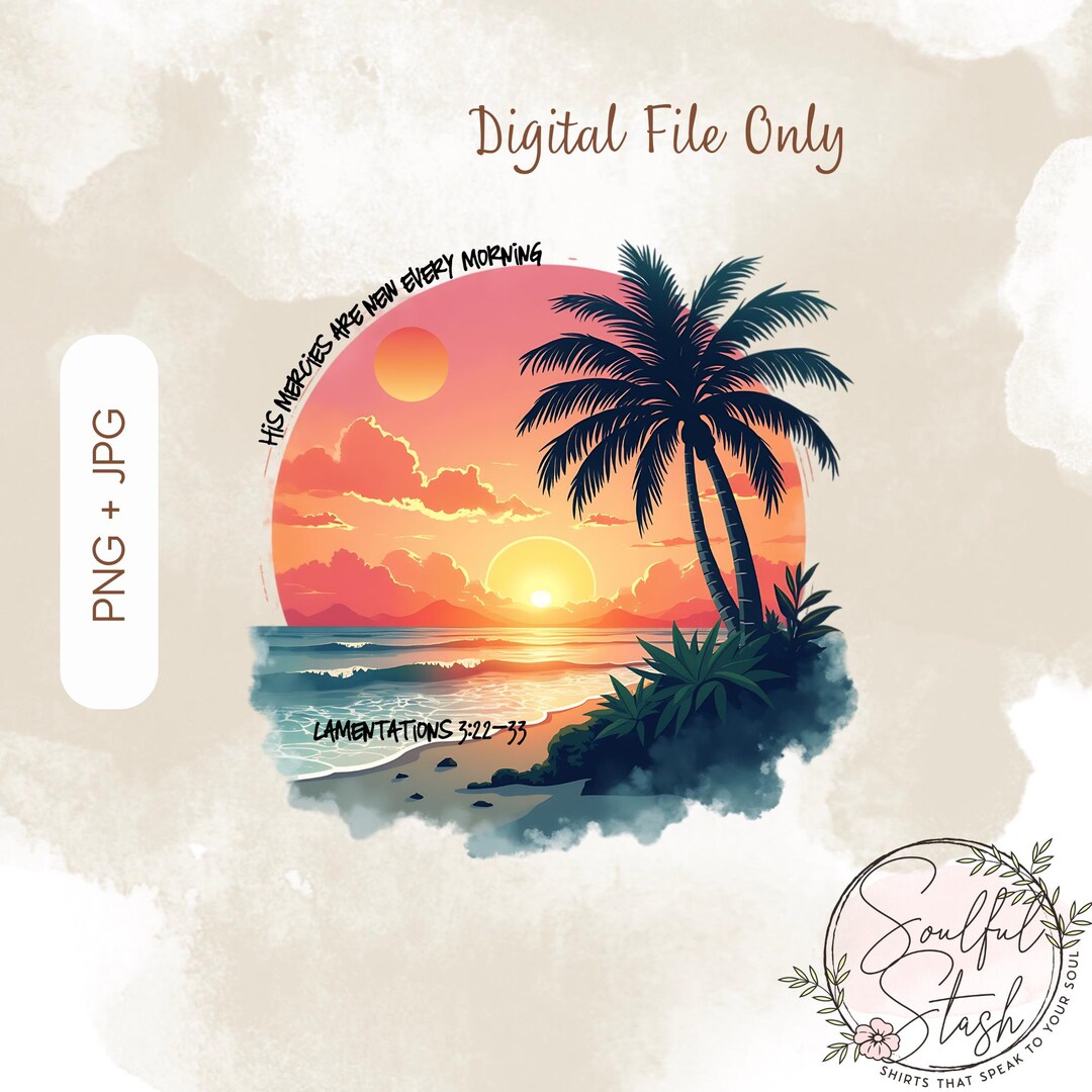 Christian Beach Sunset Wall Art, Bible Verse Digital Print, Tropical ...