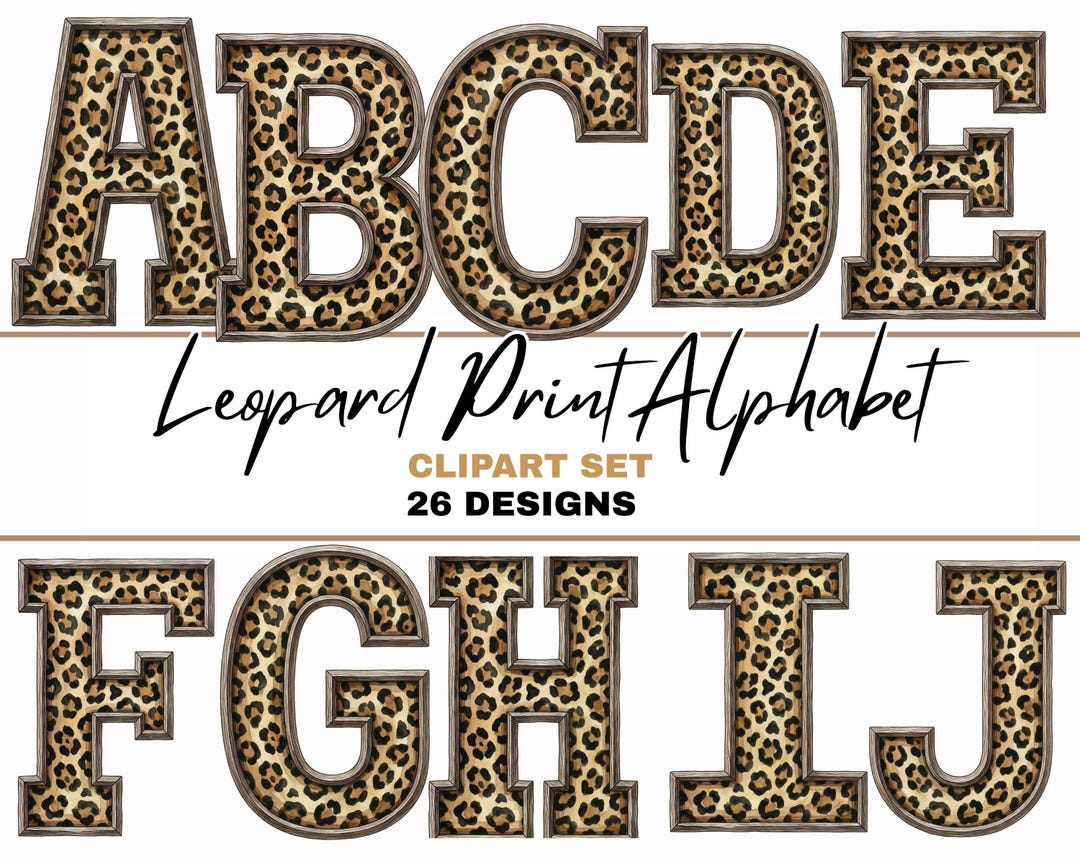Leopard Print Alphabet Clipart Bundle Rust Wood Animal Print Letters ...
