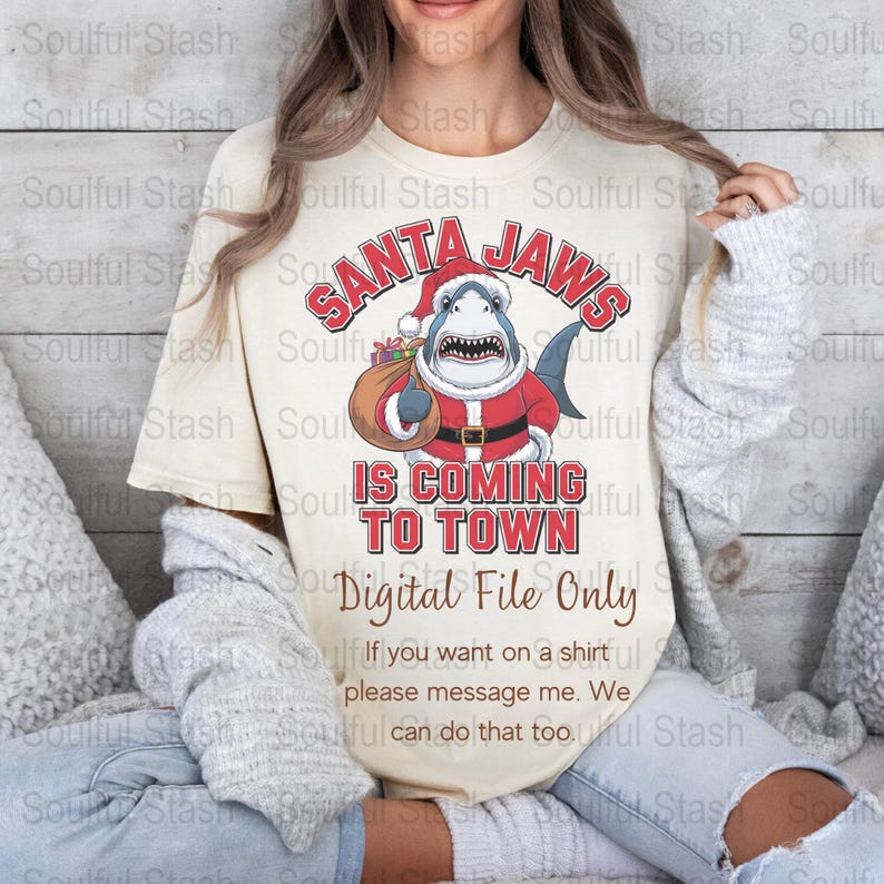 Christmas Shark Graphic, Santa Jaws is Coming to Town Art, Kids Holiday ...