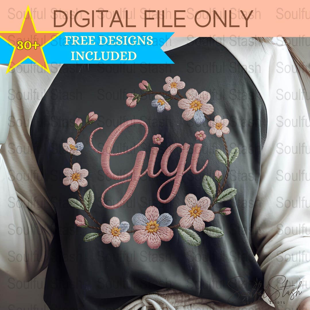 Gigi Floral Faux Embroidery PNG, Digital Download, Sublimation Design ...