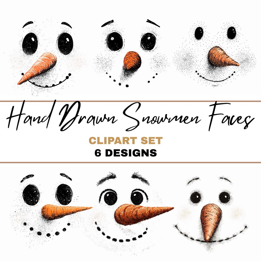 Snowman Faces Clipart Set: Whimsical Christmas PNG Bundle (digital ...