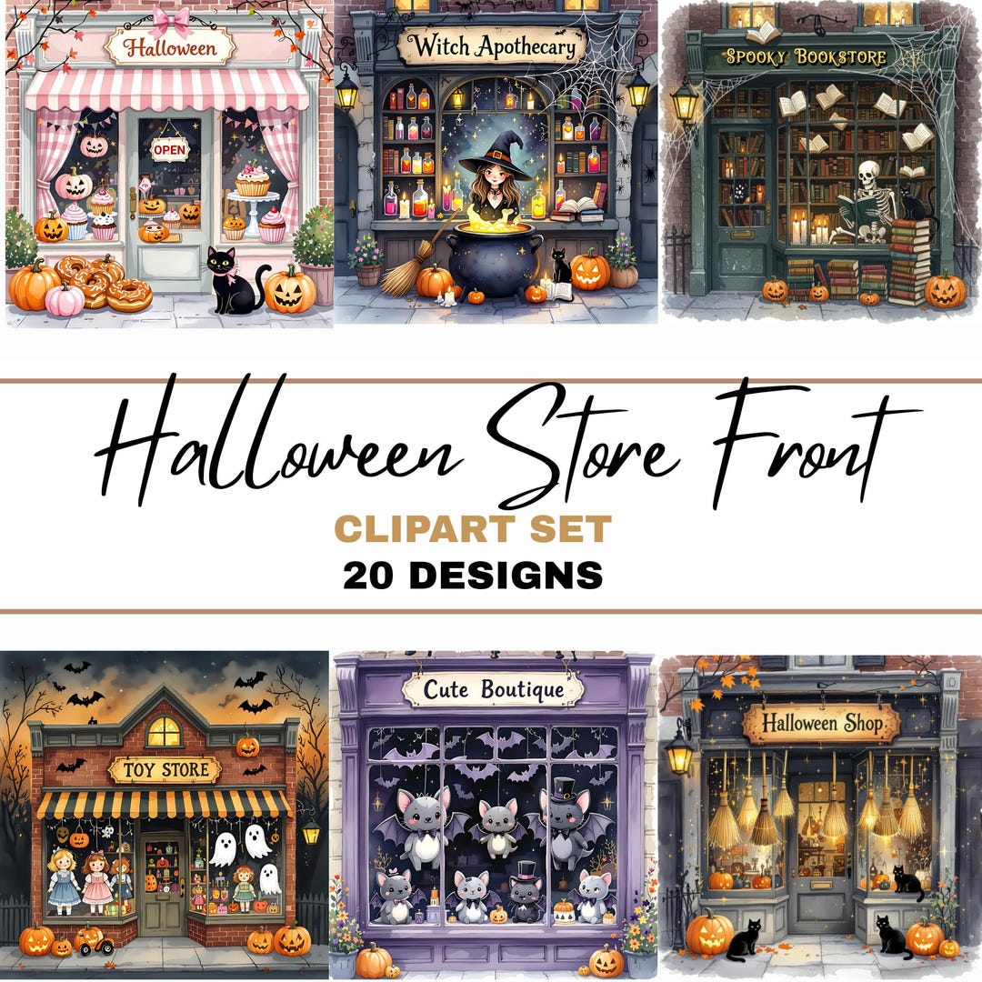 Halloween Store Front Clipart Set, Halloween-scrapbooking, Scrapbooking ...