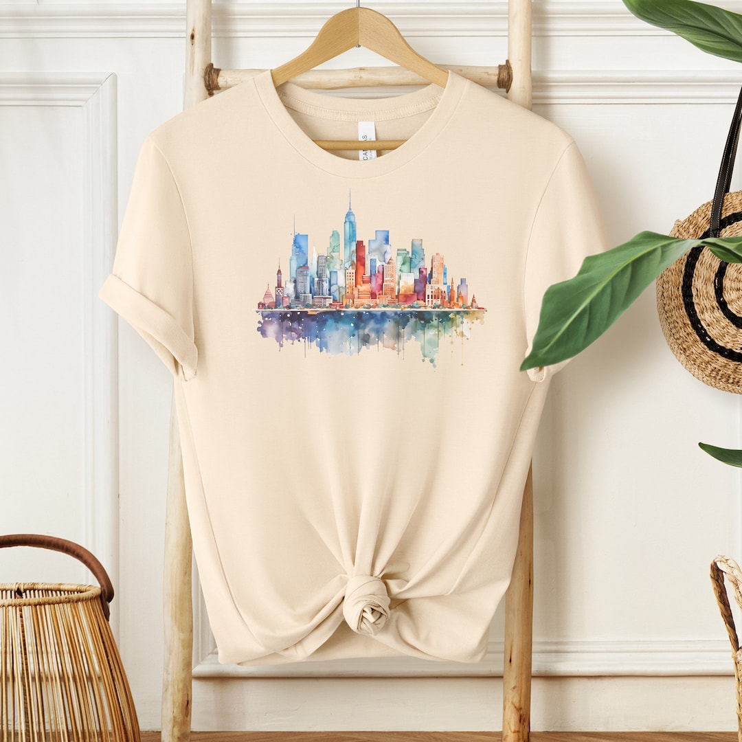 Colorful Watercolor City Skyline T-shirt, Artistic Urban Landscape Tee ...