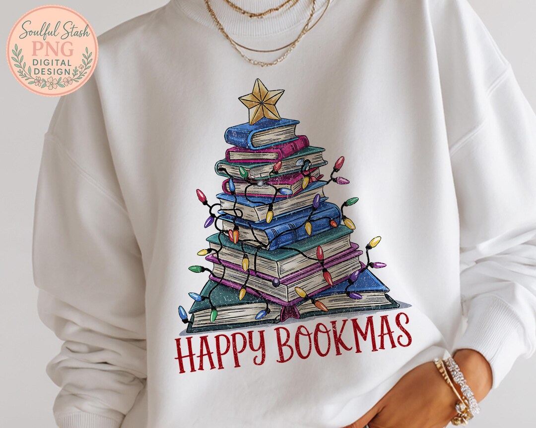 Happy Bookmas Tree PNG, Book Lover Librarian Teacher Gift Christmas ...
