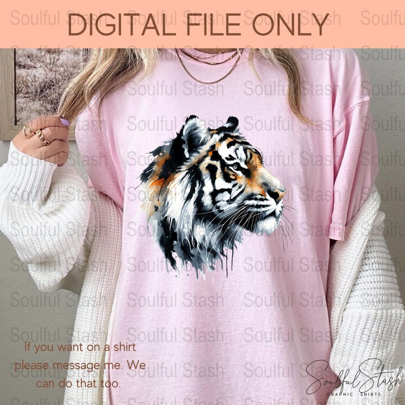 Majestic Tiger Head Digital Download, Vintage Watercolor Shirt Graphic ...