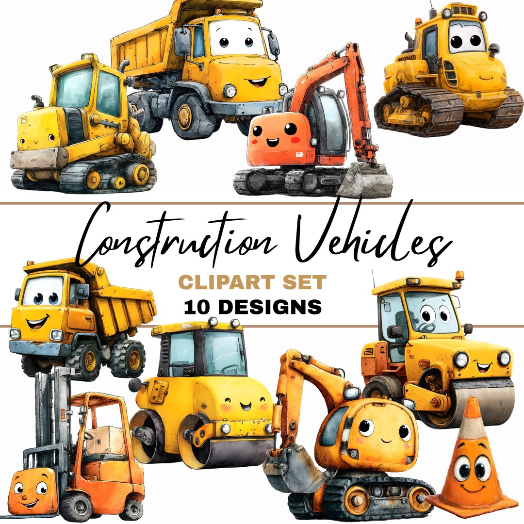 Cute Construction Vehicle Clipart Set | Bulldozer, Dump Truck ...
