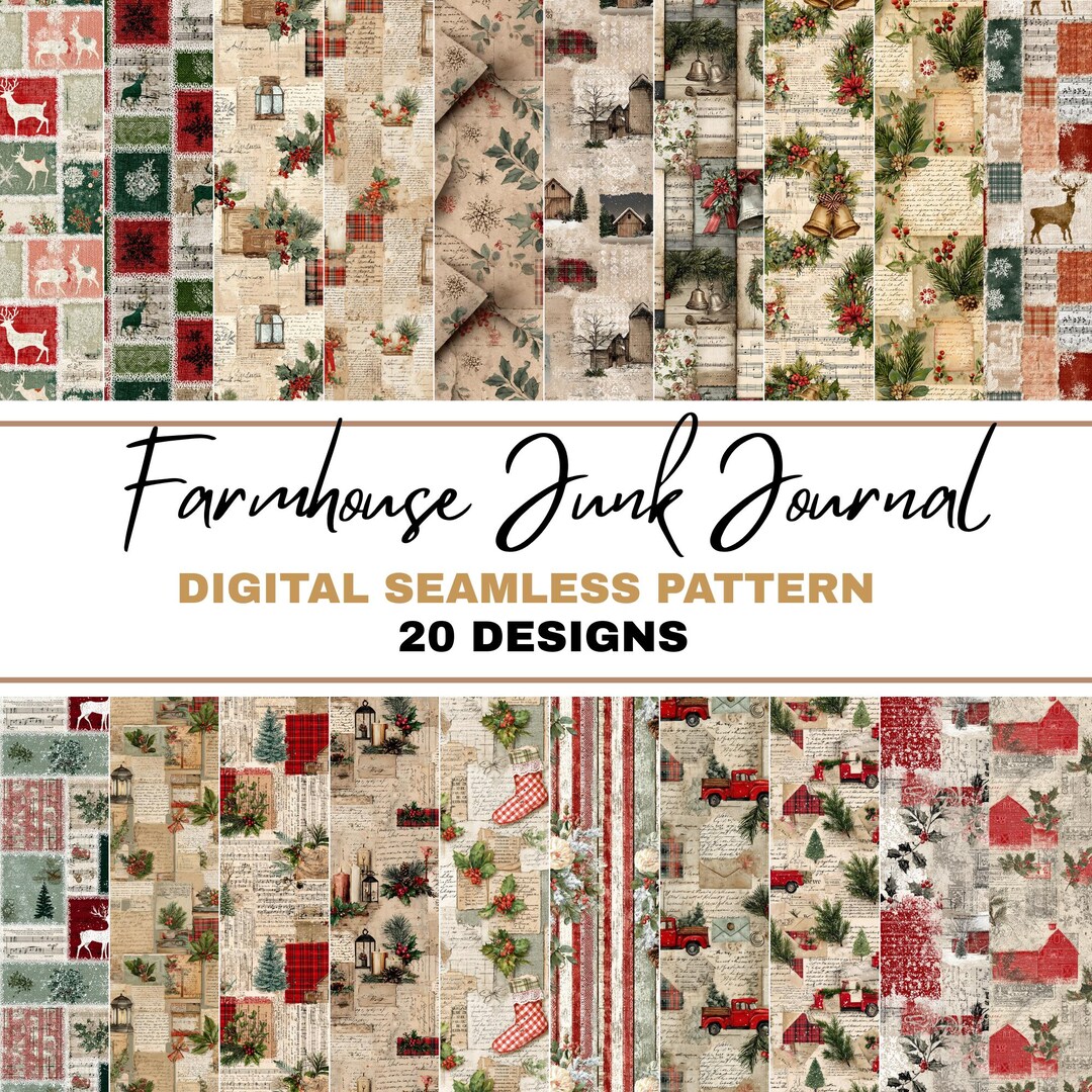 Farmhouse Christmas Digital Paper: Rustic Junk Journal Patterns (PNG ...