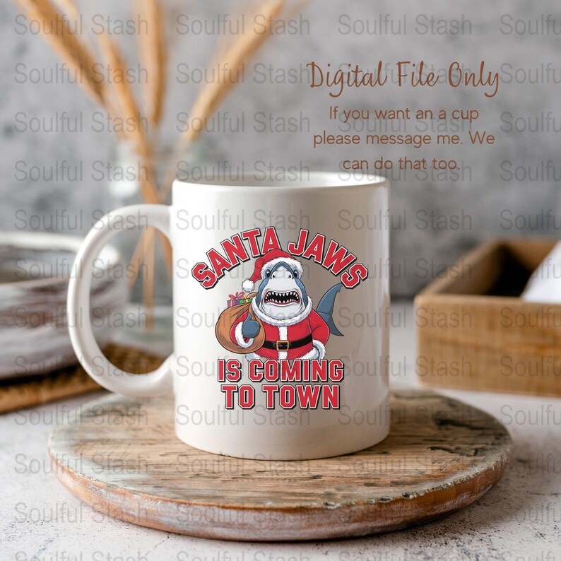 Christmas Shark Graphic, Santa Jaws is Coming to Town Art, Kids Holiday ...