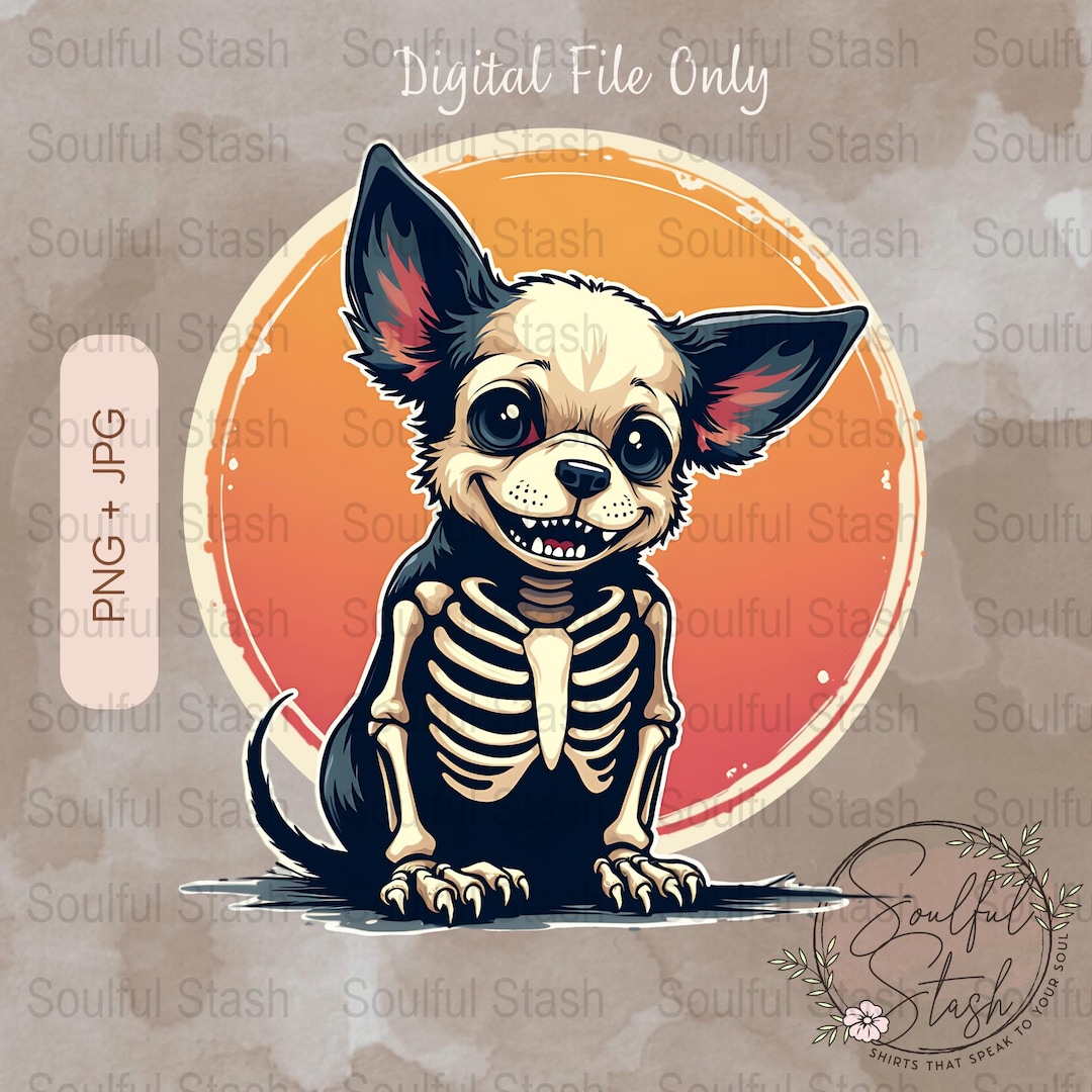 Cute Skeleton Chihuahua PNG Graphic, Sublimation Dog Art, Halloween ...