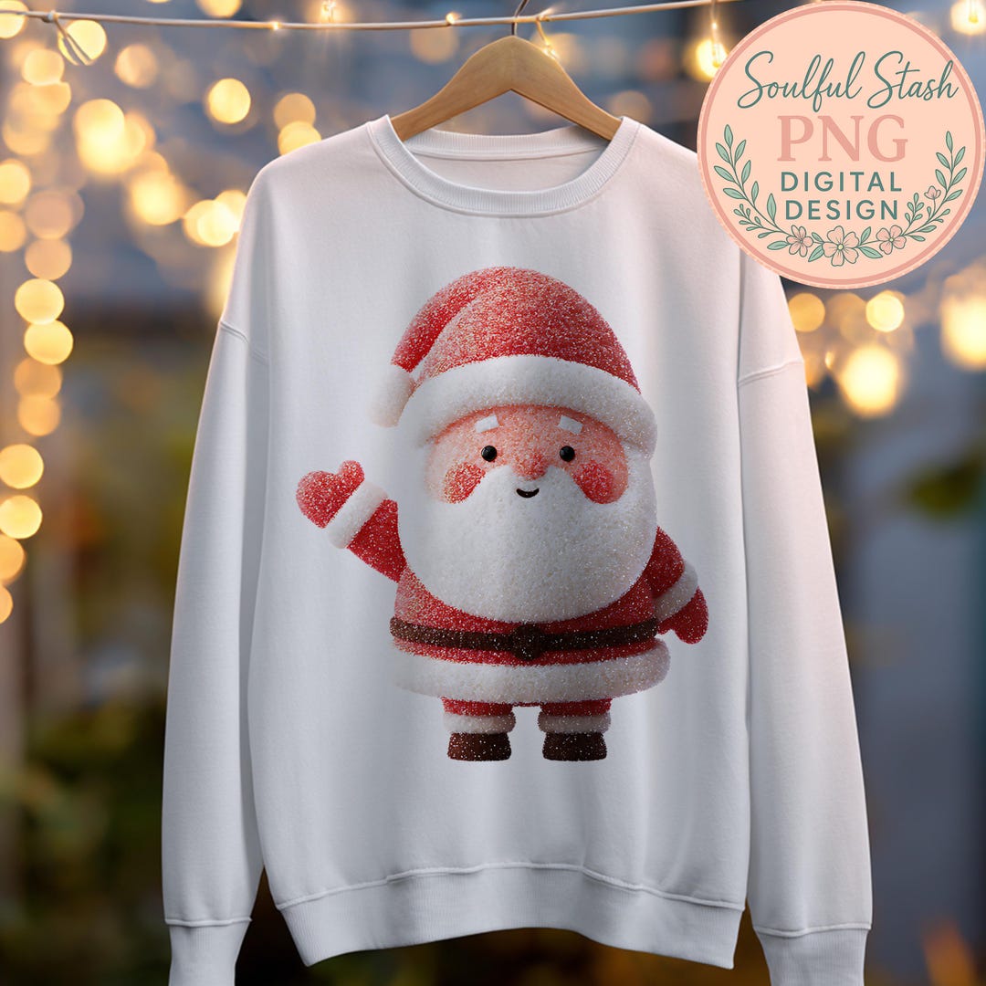 Cute Puff Glitter Santa Clipart Cartoon Style Red and White Sparkle ...