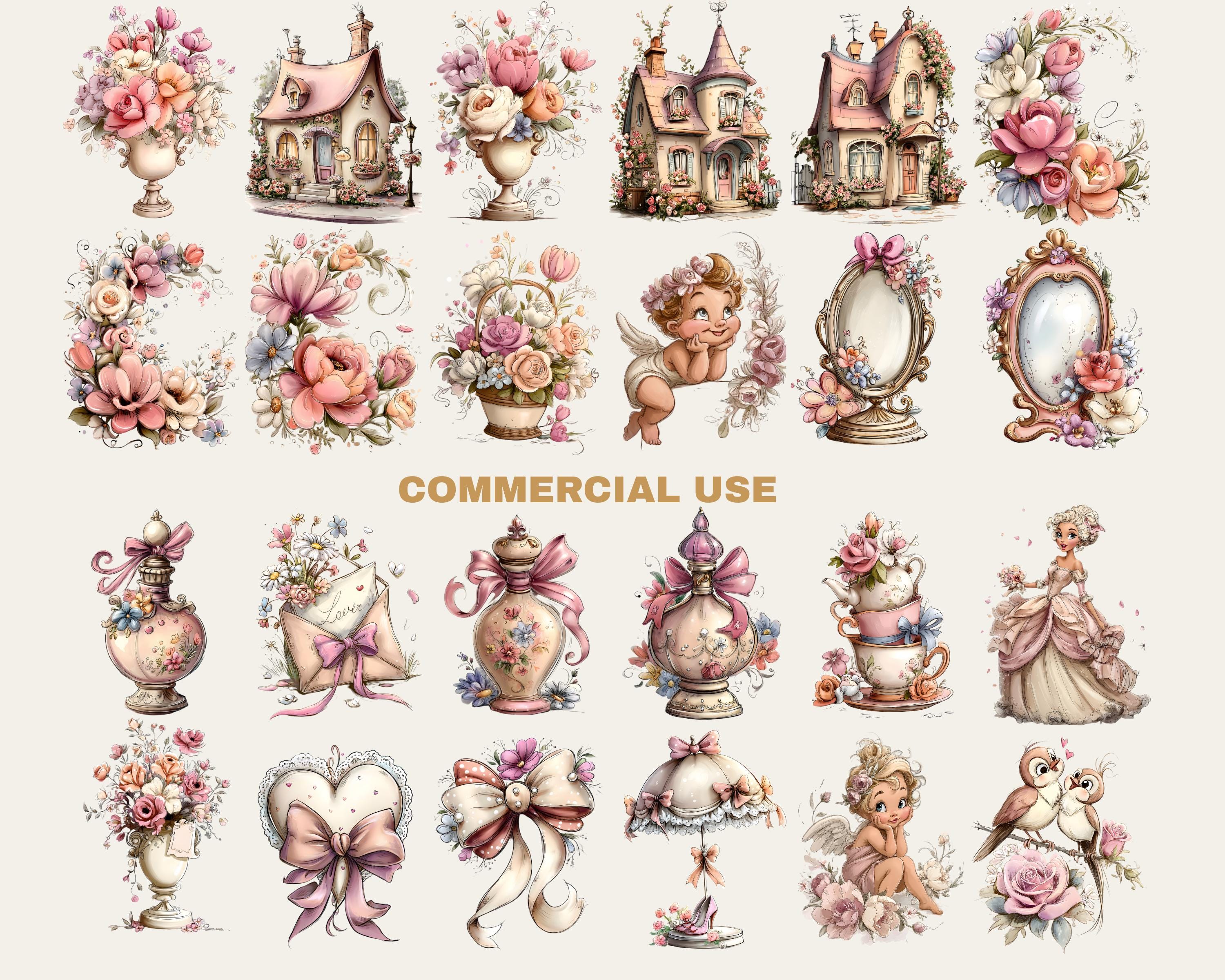 Romantic Rococo Coquette Clipart Bundle Fairytale Watercolor French ...