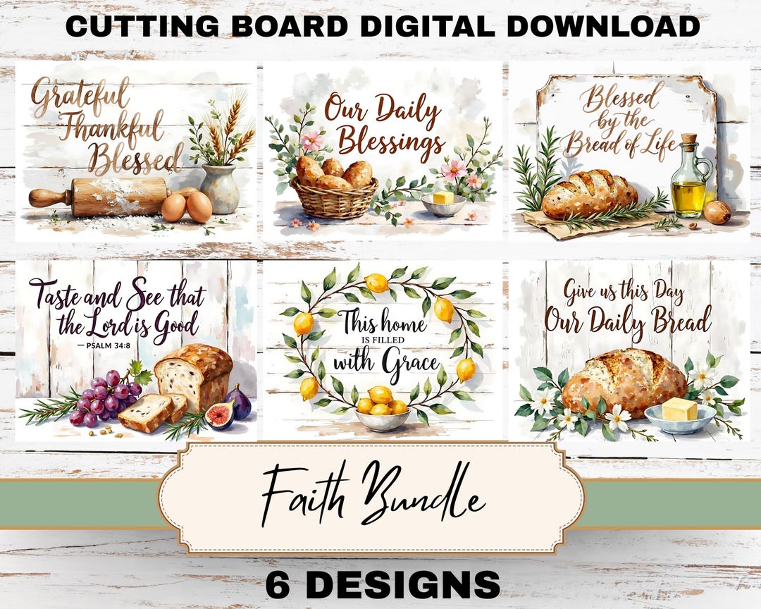 Christian Kitchen Cutting Board Bundle | 7 Watercolor Faith Designs for ...