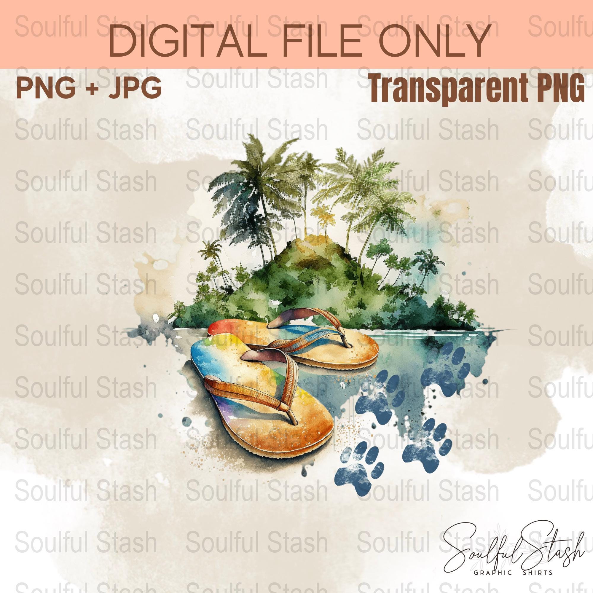 Watercolor Palm Trees With Flip Flops Footprints Digital, Tropical ...