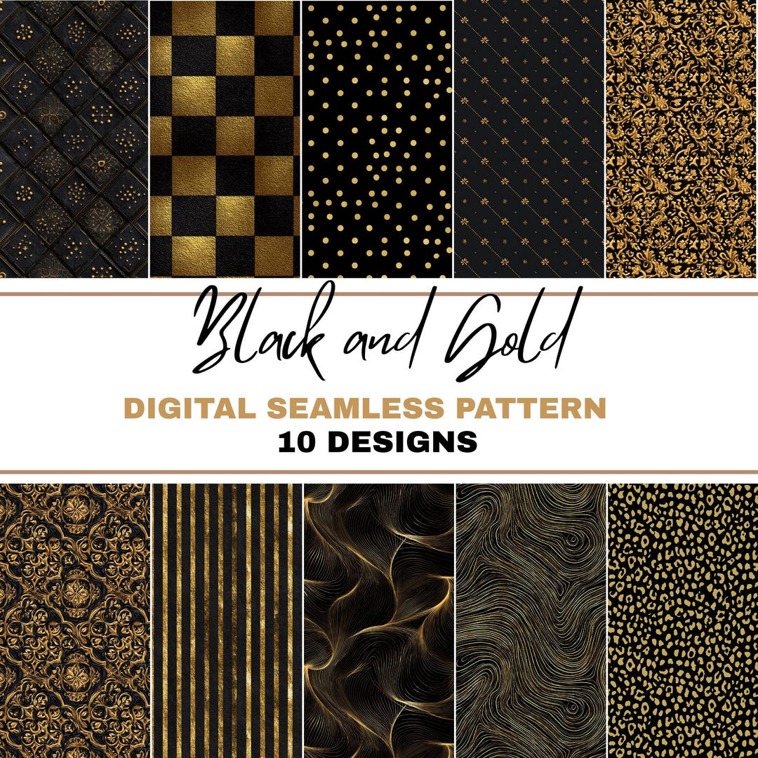 Black and Gold Seamless Paper Bundle, Pattern Print, Seamless Retro Art ...