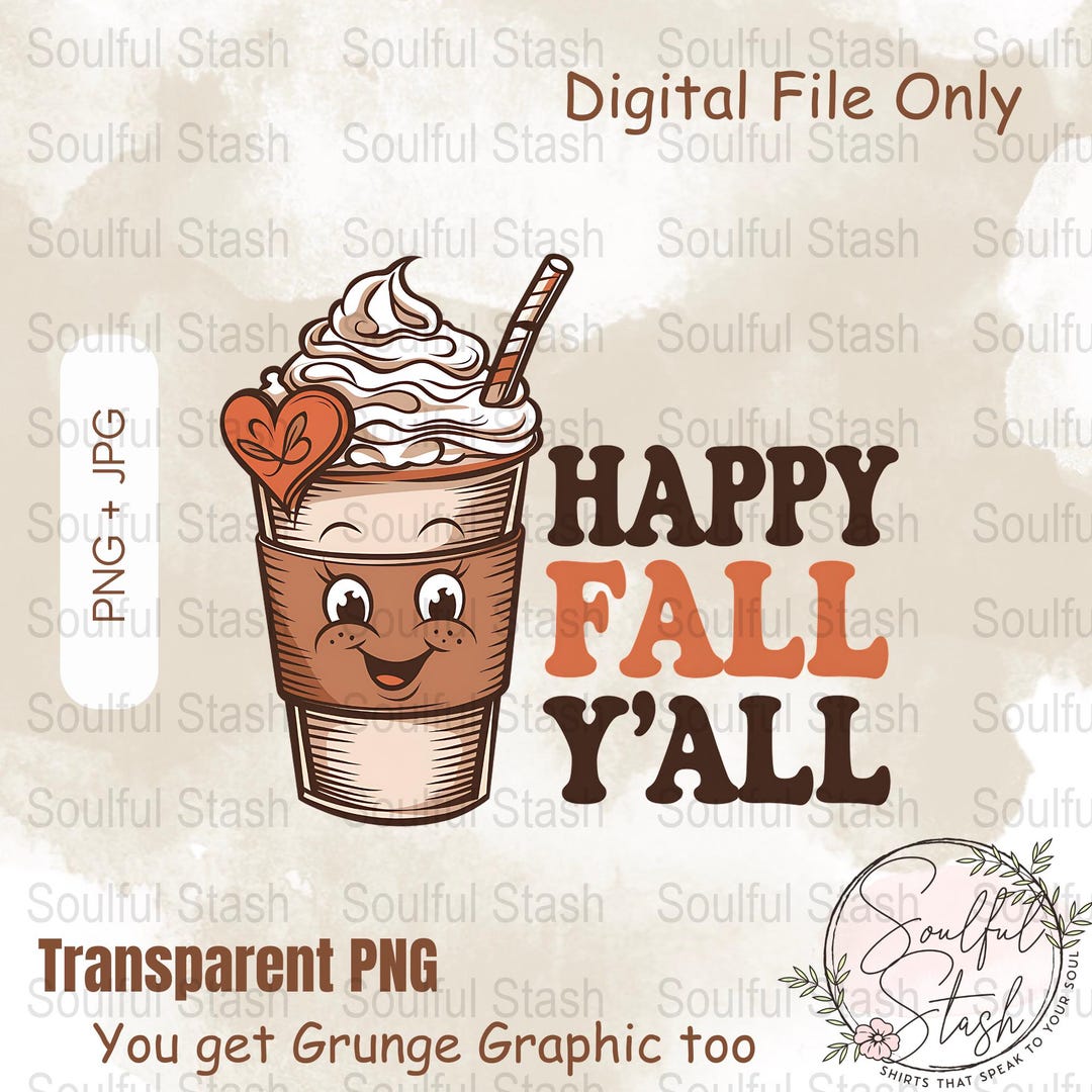 Cute Happy Fall Y'all Coffee Cup Graphic, Autumn Mug Design, Fall ...