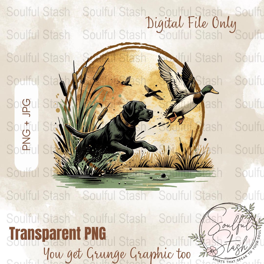 Hunting Labrador Retrieving Duck PNG Design, Dog Duck Hunt Digital Art ...