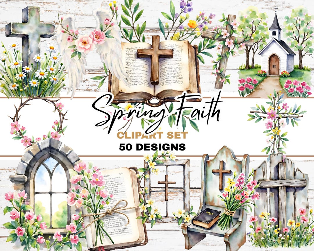 Spring Faith Based Clipart Bundle Watercolor Religious Illustrations ...