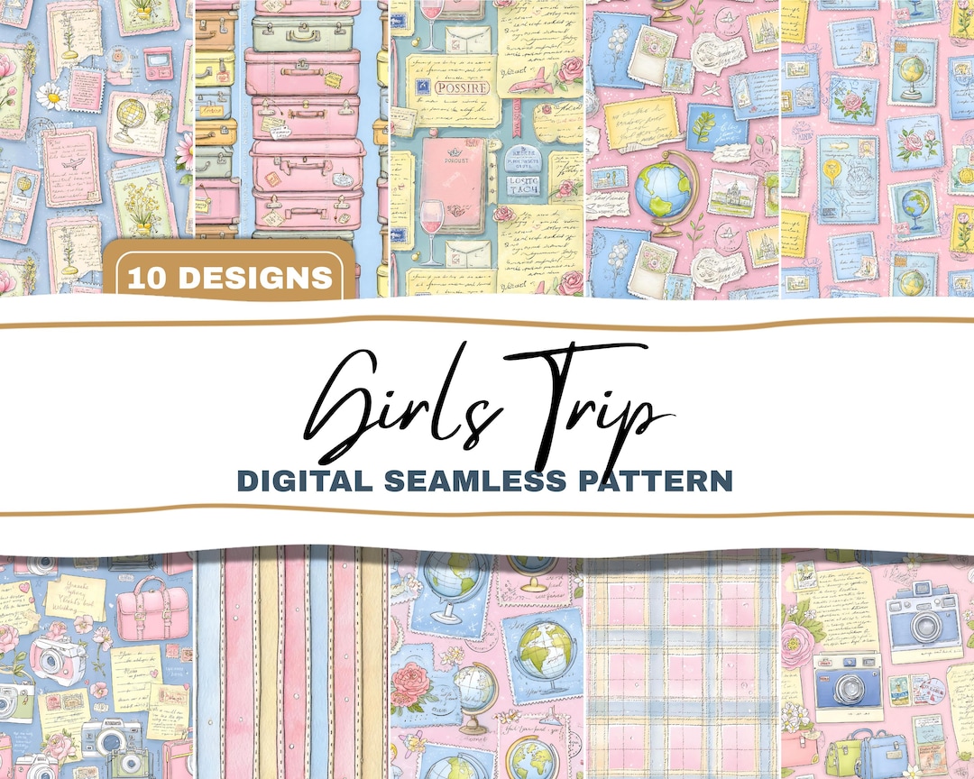 Girls Trip Seamless Travel Patterns Bundle Bachelorette Weekend Digital ...