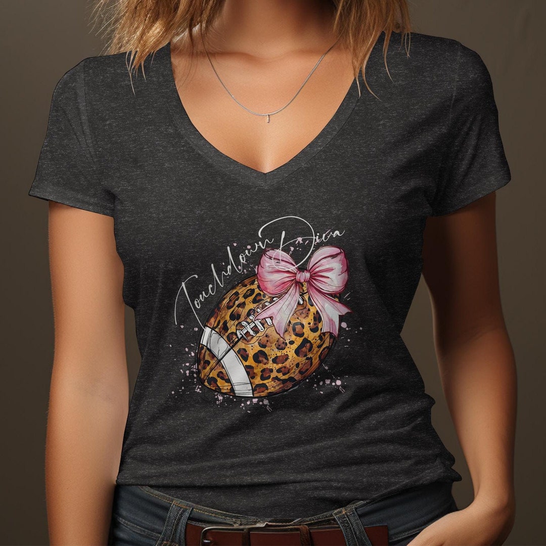 Cute Coquette Leopard Print Football T-shirt, Pink Bow Design for ...