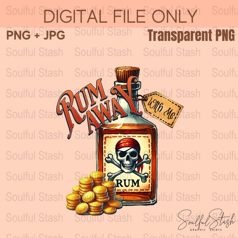 Rum Away With Me Skull Pirate Rum Art, Funny Drinking Pun, Digital ...