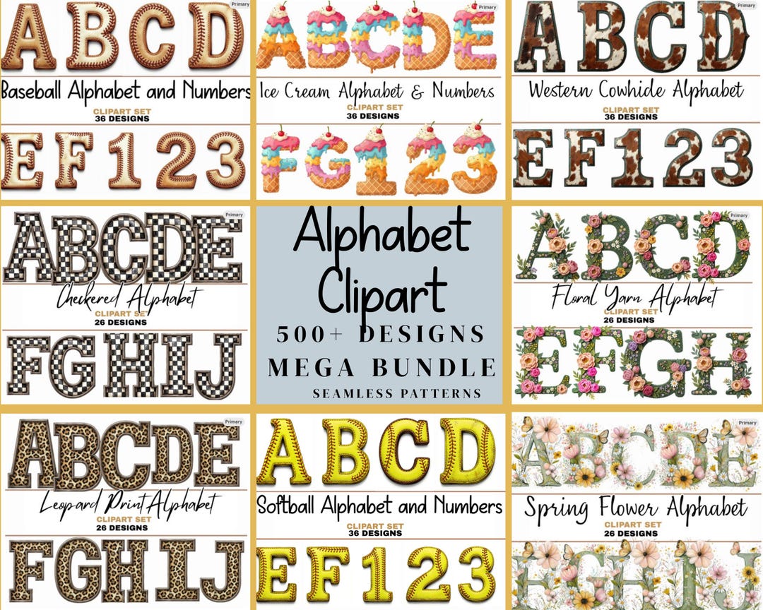 Alphabet Clipart Mega Bundle 500+ Designs Including Floral, Western ...