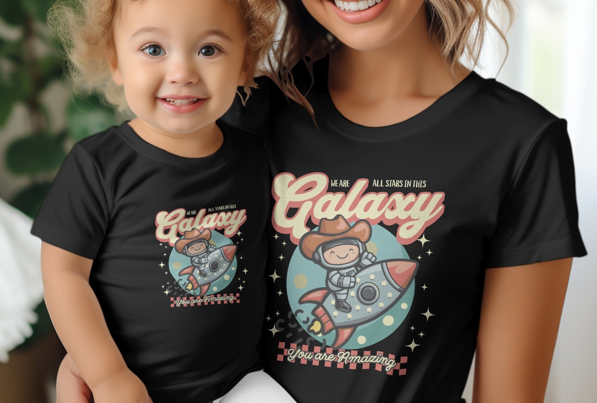 Cartoon Astronaut T-shirt, Cute Space Cowboy Tee, Galaxy Stars Graphic ...