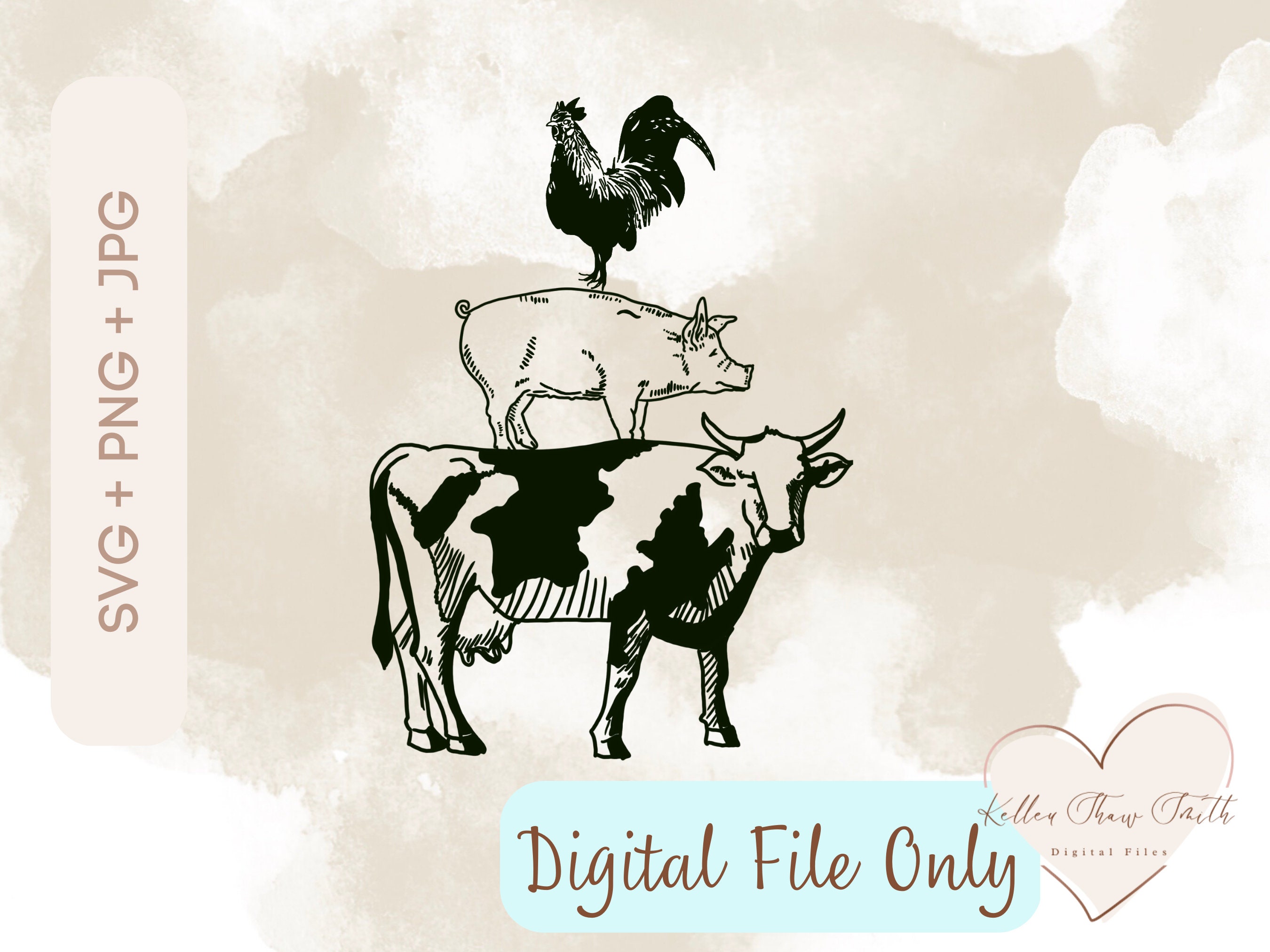 SVG PNG JPEG Farmhouse Animal Stack Cow Chicken Pig - Etsy