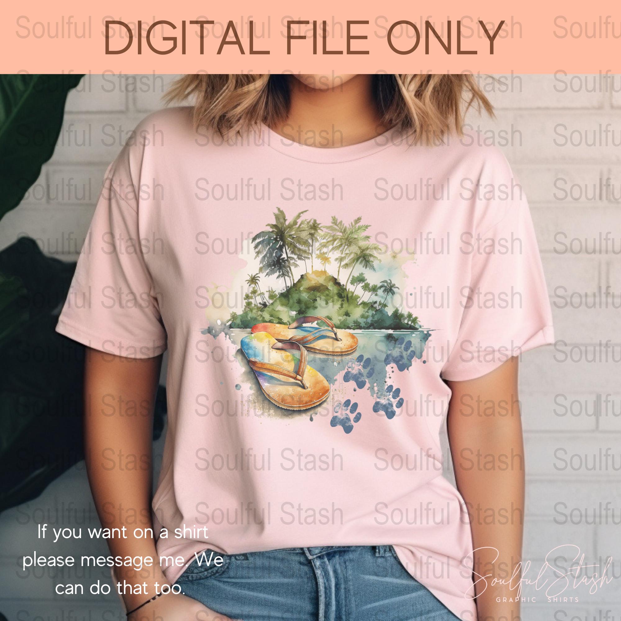 Watercolor Palm Trees With Flip Flops Footprints Digital, Tropical ...