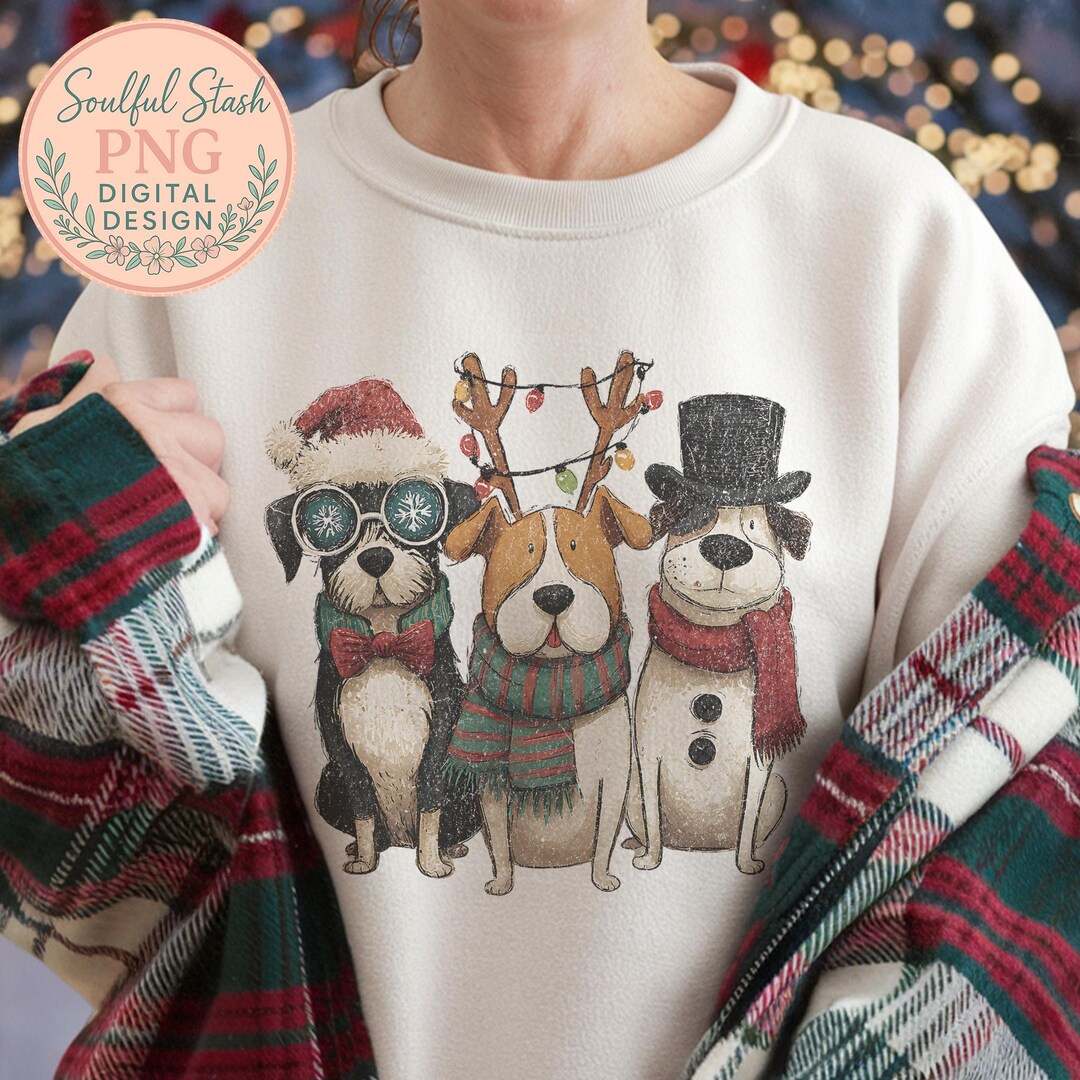 Whimsical Christmas Dog Trio Clipart, Festive Holiday Dog PNG Set With ...