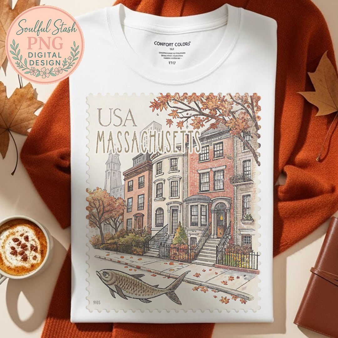Massachusetts Postage Stamp Digital Print With Boston Brownstones and ...