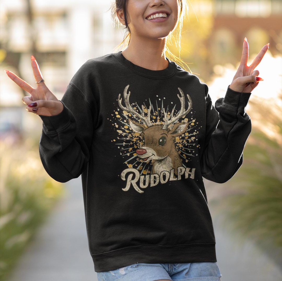 Retro Rudolph Reindeer T-shirt, Vintage Christmas Fashion, Holiday ...