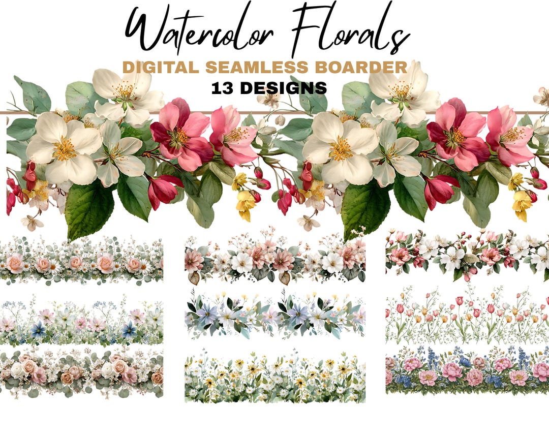Spring Floral Border Clipart Watercolor Digital Download - Etsy