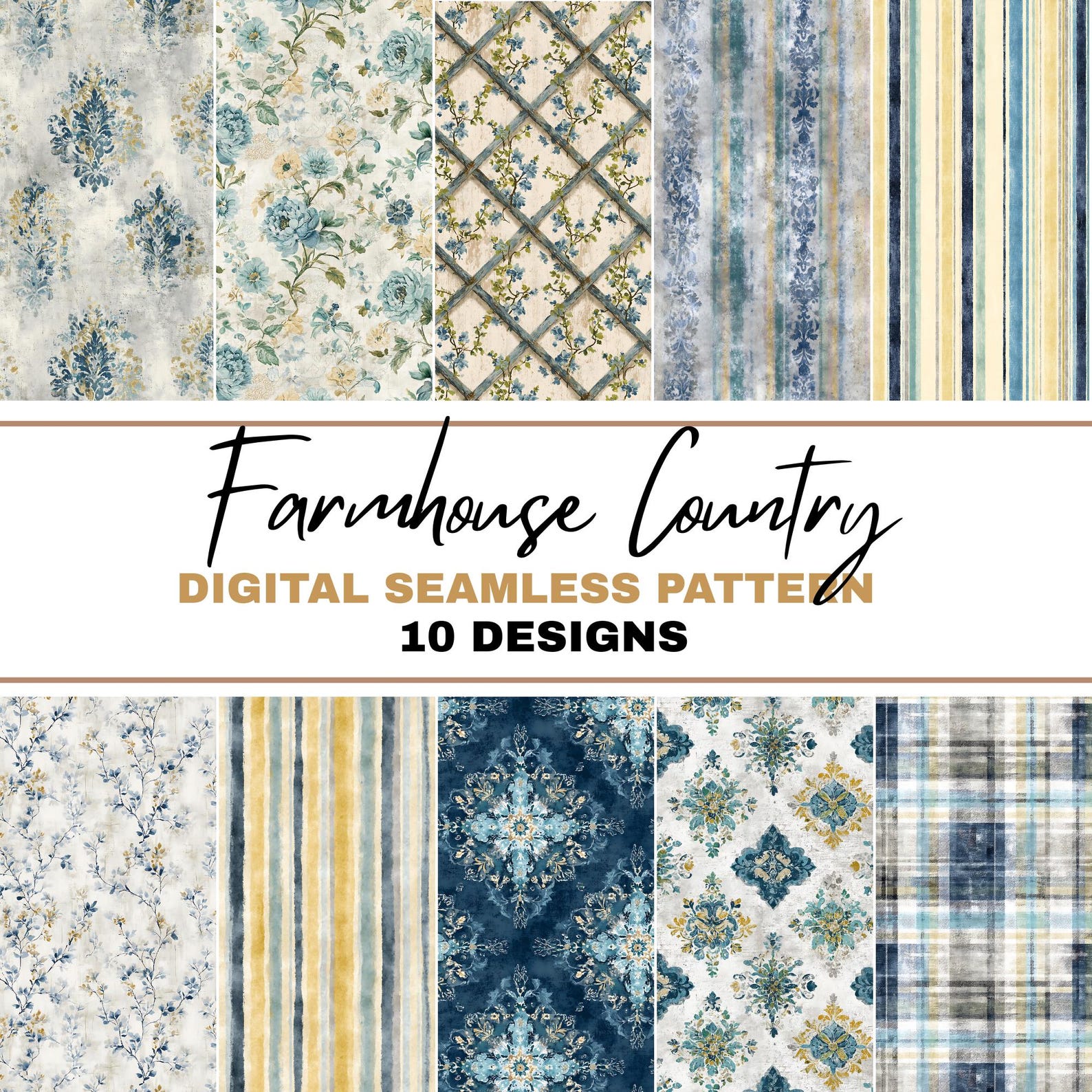 Farmhouse Country Seamless Pattern Bundle With Muted Stripes, Plaids ...