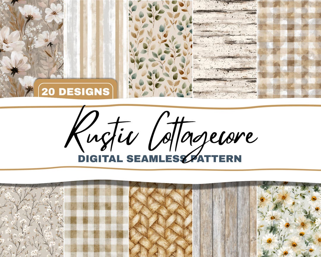 Rustic Cottagecore Seamless Pattern Bundle Soft Neutral Farmhouse ...