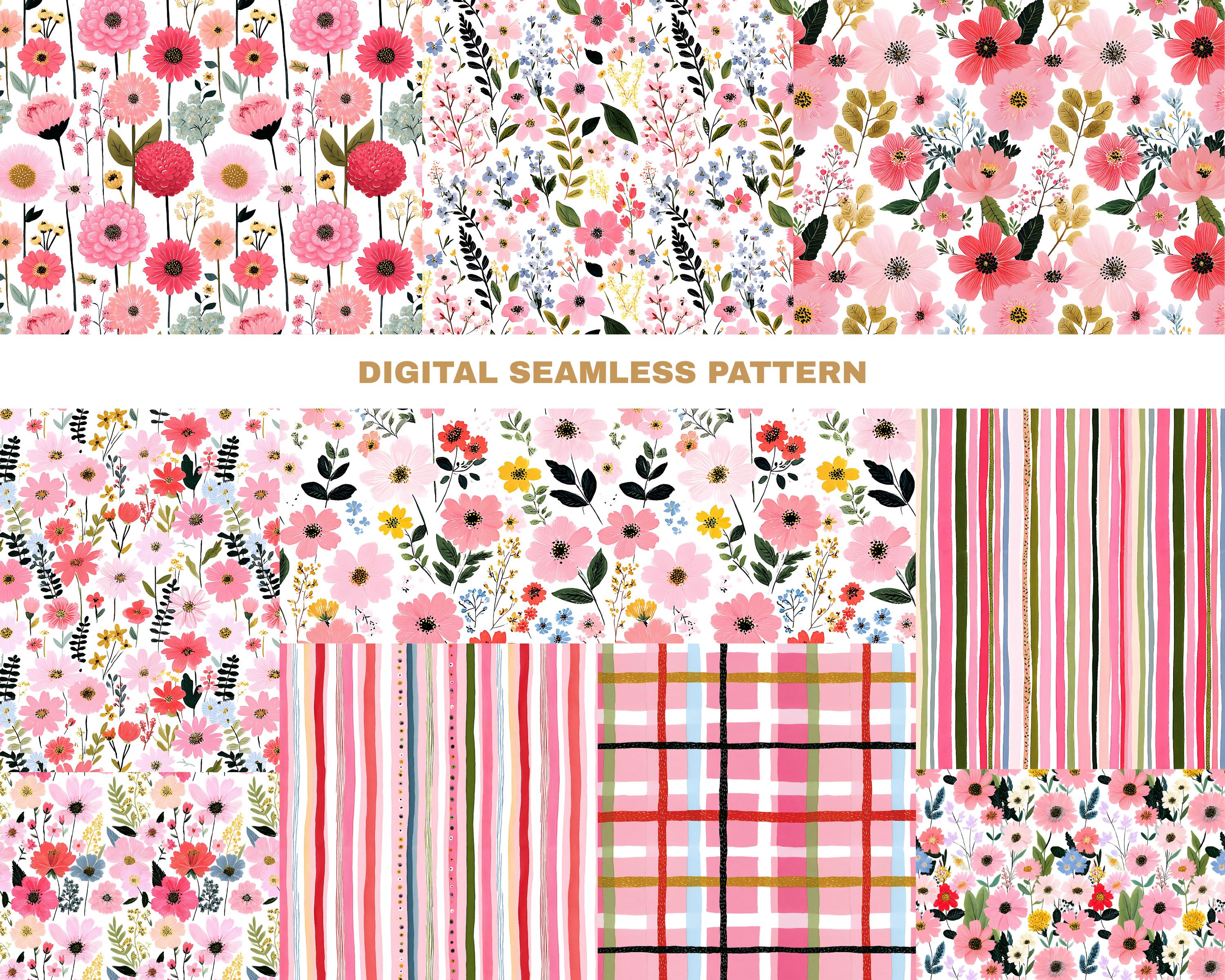 Pink Cottagecore Spring Seamless Floral Pattern Bundle Shabby Chic ...