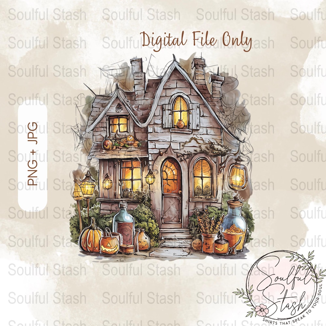 Halloween Witchy Cottage Digital Illustration, Cottagecore Haunted ...