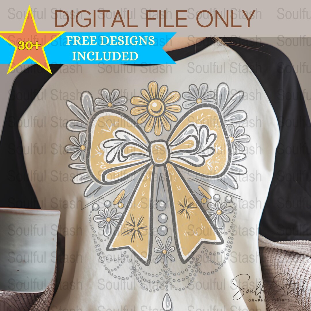 Hand Drawn BOHO Bow Bundle, Coquette PNG, Bohemian Digital Download ...