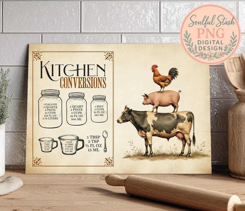 Vintage Farm Animal Stack Kitchen Conversion Glass Cutting Board ...