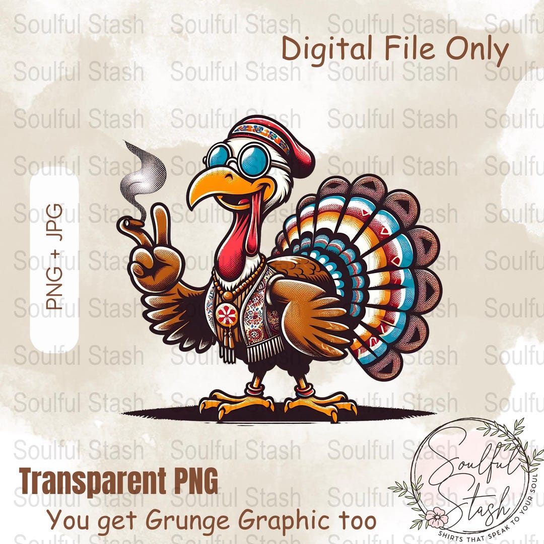 Retro Turkey Smoke Art PNG, Funny Hippie Thanksgiving Turkey ...