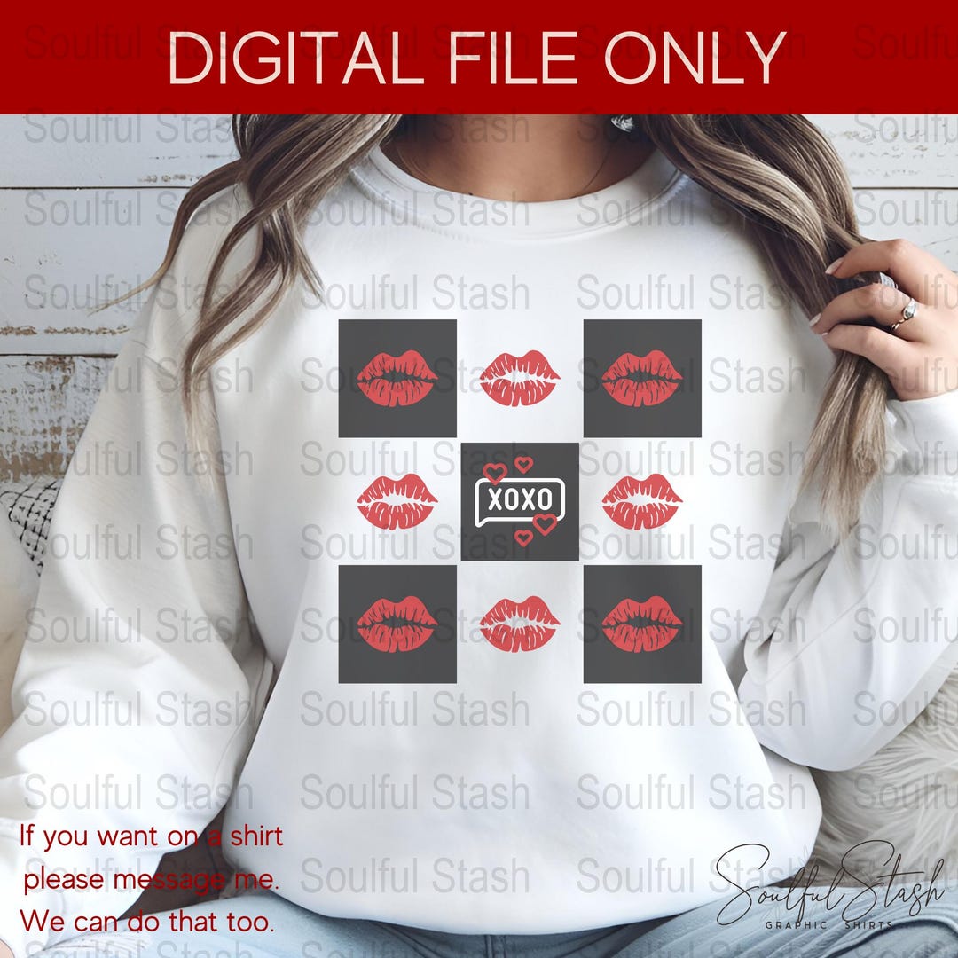 Retro Valentine Kiss Pattern PNG, XOXO Digital Paper, Grid Repeat ...