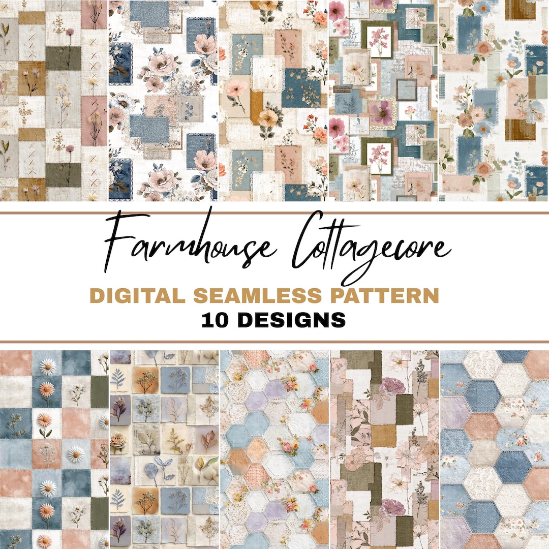 Whimsical Cozy Floral PNG Seamless Bundle , Pattern Print, Cottagecore ...