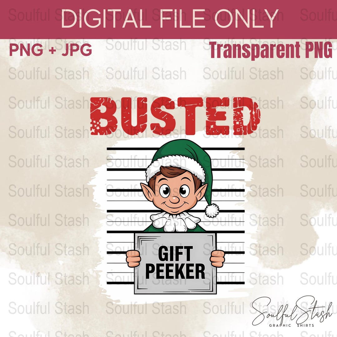 Busted ELF Mug Shot Gift Peeker, Christmas Design Digital Download ...